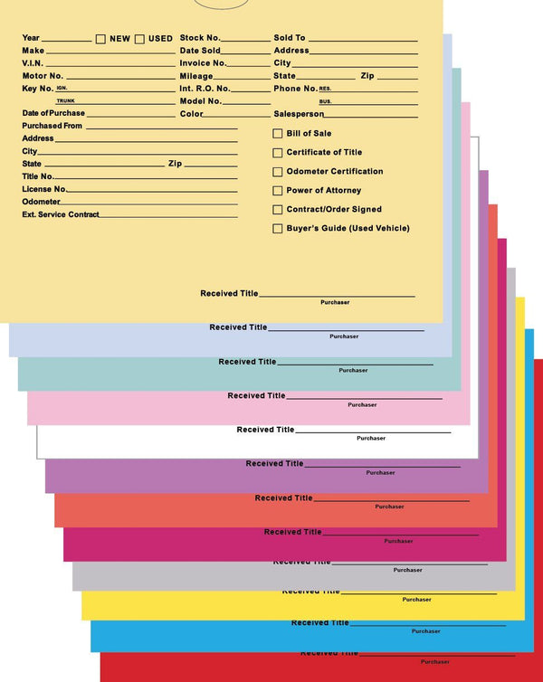 Printed Vehicle Deal Envelopes - Pack of 100 Deal Jackets - flywheelnw.com