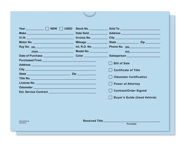 Printed Vehicle Deal Envelopes - Pack of 100 Deal Jackets - flywheelnw.com